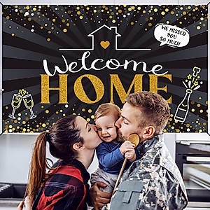 Welcome Home Decorations, Fabric Welcome Home Banner Photography Backdrop, Welcome Home Sign Welcome Home Party Decorations for Lover, Family and Friend Reunion, 70.8 x 43.3 Inch