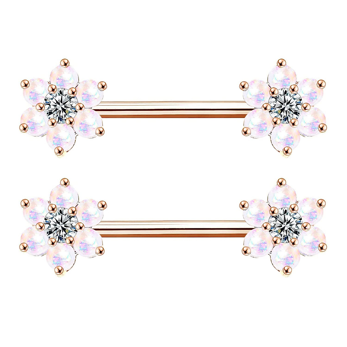 BODY16G CZCZ 14G Flower Nipple Rings 316L Stainless Steel Nipple Ring Opal Nipple Barbell Nipple Piercing Jewelry for Women