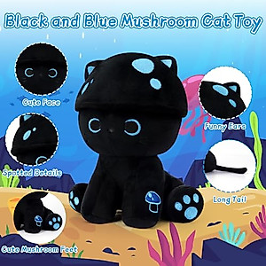 JIZWPOOM Black Cat Plush Toy, 9in Cute Mushroom Cat Stuffed Animals Mushroom Pillow, Stuffed Mushroom Cat Plushie, Soft Mushroom Cat Plush Gift for Kids, Brithday Christmas Decor