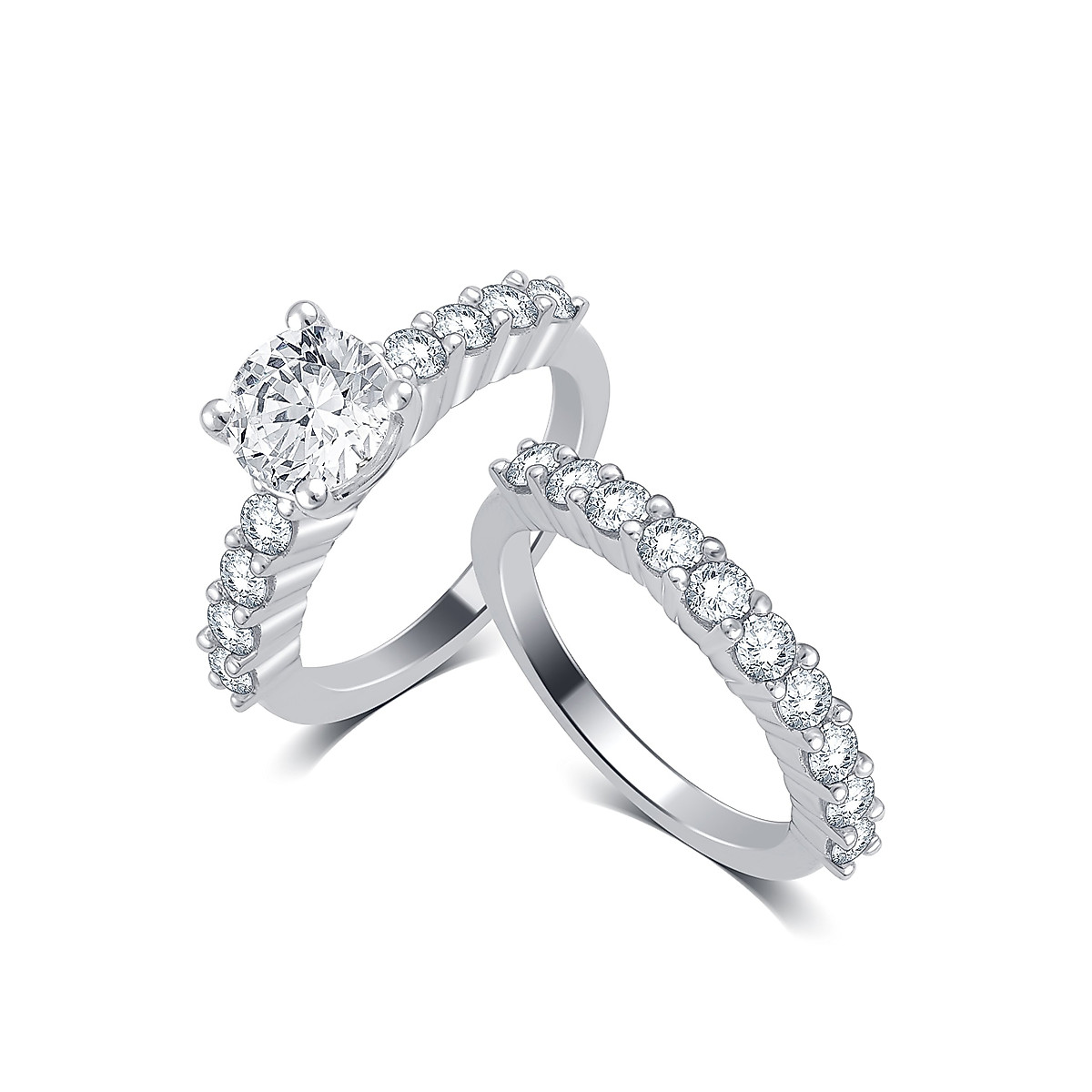 Beyond Brilliance 3.0 Carat Diamond, 4-Prong Set 14K White Gold Round Diamond Bridal Set (H-I, I2-I3) Natural Diamond Bridal Set For Women | Gift Box Included