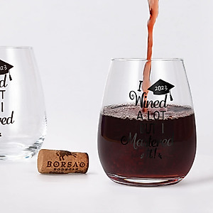 Futtumy Graduation Gifts, I Wined A Lot, But I Mastered It Stemless Wine Glass for Him Her Women Men Friend University Graduate MBA Gifts, College Graduation Wine Gift Idea, 15Oz