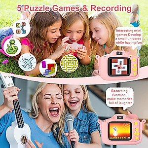 SELPONT Toys for Girls Ages 3-8+, Upgrade Kids Selfie 1080P Digital Video Camera for Toddler with Cartoon Silicone Cover, Christmas Birthday Gifts for Girls, Portable Camera with 32GB SD Card-Pink