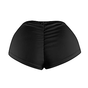 Women's Low Waist Yoga Shorts Gym Workout Ruched Booty Dance Hot Pants Athletic Butt Lifting Sports Leggings Bottoms Black