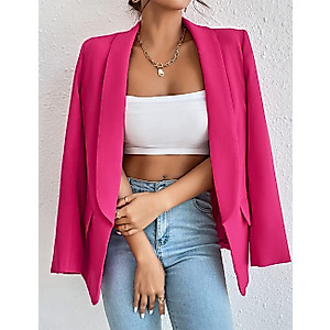 Womens Long Sleeve Blazers Casual Open Front Lapel Button Slim Work Office Blazer Jacket(Rose,Medium)