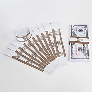 Currency Straps – Bill Wrappers, Money Bands to Organize Bills, ABA Standard Colors, Self-Adhesive, 7.5 x 1.15 Inches ($5000 / Brown)