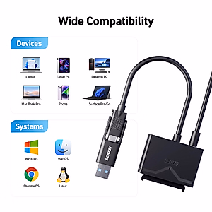BENFEI SATA to USB 3.0 Cable, USB 3.0 to SATA III Hard Drive Adapter Compatible for 2.5 3.5 Inch HDD/SSD Hard Drive Disk with 12V/2A Power Adapter, Support UASP