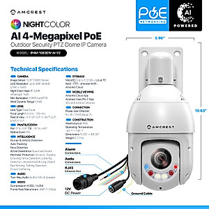 Amcrest 4MP AI PTZ POE IP Camera Pan Tilt Zoom (Optical 25x Motorized Zoom) Speed Dome, Human/Vehicle Detection, F1.6, 1/2.8" Sensor, 4MP@30fps, 328ft Night Vision, IP4M-1063EW-AI-V2