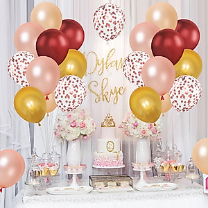 Burgundy Balloons, 12 Inch 50Pcs Burgundy Red Latex Balloon Rose Gold Champagne Gold Confetti Rose Gold Helium Balloons for Girls Women Bridal Birthday Baby Shower Party Decorations