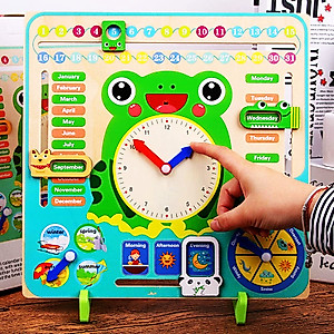 elecnewell Wooden Learning Clock All About Today Board Kids Montessori Toys for Toddlers 3 Years - 4 Year Old Learning Materials for Preschool Educational Gifts for Boys and Girls