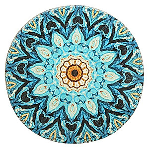 GEVES Trippy Mandala Round Area Rug Turquoise Floral Rugs for Bedroom Kids' Room Living Room Bathroom 3ft Carpet Accent Throw Rugs Indoor Use Non-Slip Easy to Clean