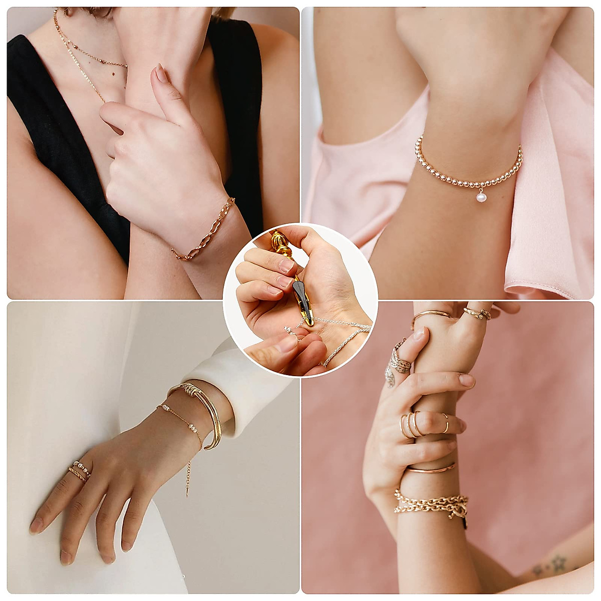 xocubur 2pcs Bracelet Fastener Helper Tool to Help Put on Bracelets by Myself Bracelet Buddy Necklace Clasp Helper Jewelry for Women (Gold&Rose Gold)