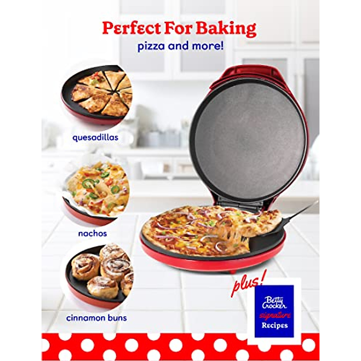Betty Crocker Countertop Pizza Maker, 1440-Watt Pizza Maker Machine for Home, BC-2958CR