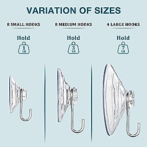 20 Pieces Clear Suction Cups for Glass, Window Suction Cups with Stainless Steel Hook Reusable Heavy Duty Suction Cup Hangers Strong Kitchen Bathroom Hooks for Towel Glass Window Mirror Door Table