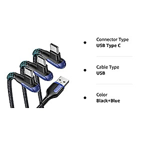 LISEN [3-Pack] 90-Degree USB-C Fast Charging Cables [6.6ft, 3.2A] -Never Rupture - Compatible with Samsung Galaxy S20/S10/S9/Note 10/9