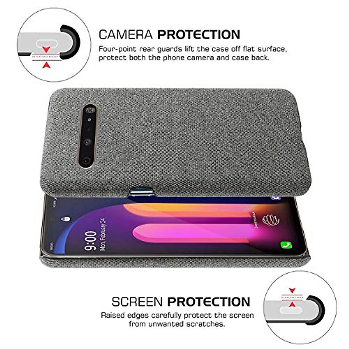 Grandcase LG V60 ThinQ 5G Case,Ultra-Thin Felt Cloth Anti-Fingerprint Shock Absorber Protective Cover for LG V60 ThinQ 5G 6.8" -Dark Grey