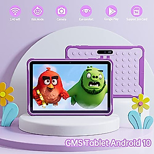 PRITOM Android 10 Go, 10 inch Kids Tablet, Parental Control, 6000mAh, 3G Phone Tablet, Quad Core Processor, 2GB RAM, 32GB ROM, HD IPS Screen, Google Play, YouTube, with Kids-Tablet Case(Purple)