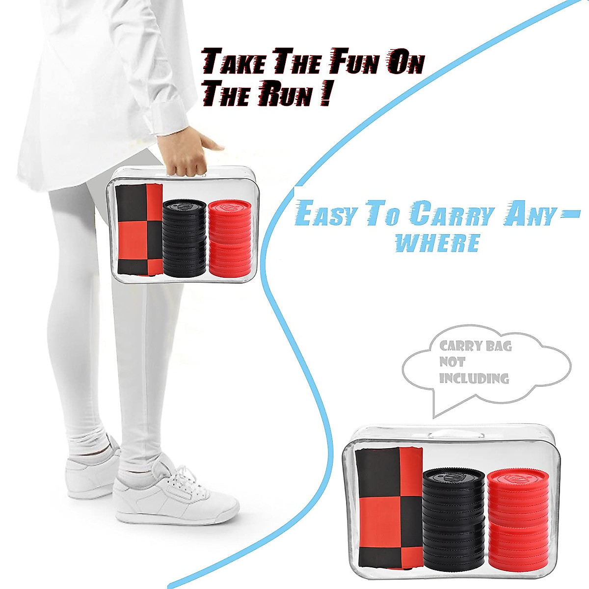 Win SPORTS 3 in 1 Giant Checkers Game Set,Super Tic Tac Toe,Including Reversible Rug with 24 Checkers,Indoor and Outdoor Activity for Kids or Adults,Board Game,Yard Game