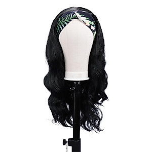 Colorful Queen Glueless Headband Wig Long Black Body Wave Headband Wigs for Black Women Synthetic Natural Looking Wavy Wig Heat Resistant 180% Density (26inch, 1B#)