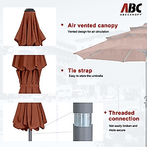 ABCCANOPY 11FT 3 Tiers Market Umbrella 3-Year-Non-Fading OLEFIN Canopy Patio Outdoor Aluminum Table Umbrella with 8 Sturdy Ribs, Rust