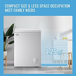 WANAI Small Chest Freezer 3.5 Cu.Ft Compact Chest Freezers with 7 Settings Temperature Adjustable, Small Deep Freezer with Removable Basket, Suitable for Home Kitchen Office Dorm Apartment,White
