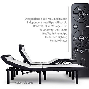 Blissful Nights Split King e5 Adjustable Bed Frame with Power Pillow Tilt, Zero Clearance for Storage Bases, Massage, Anti-Snore, Zero Gravity, USB Charging, Nightlight