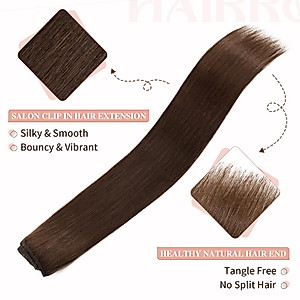 Hairro 100% Real Human Hair Clip in Extensions 8 Inch Short #4 Medium Brown 45g Thin 8 Pcs 18 Clips Straight Clip on Human Hairpieces for Women