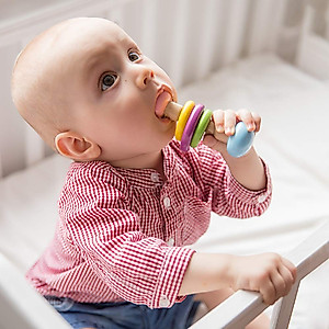 bopoobo Baby Wooden Rattle-5PCS Natural Crochet Bear Organic Montessori Wood Toys Montessori Toys for Babies Wooden Baby Toys Wooden Infant Teething Ring Baby Rattle for 0-6 Months and 6-12 Months