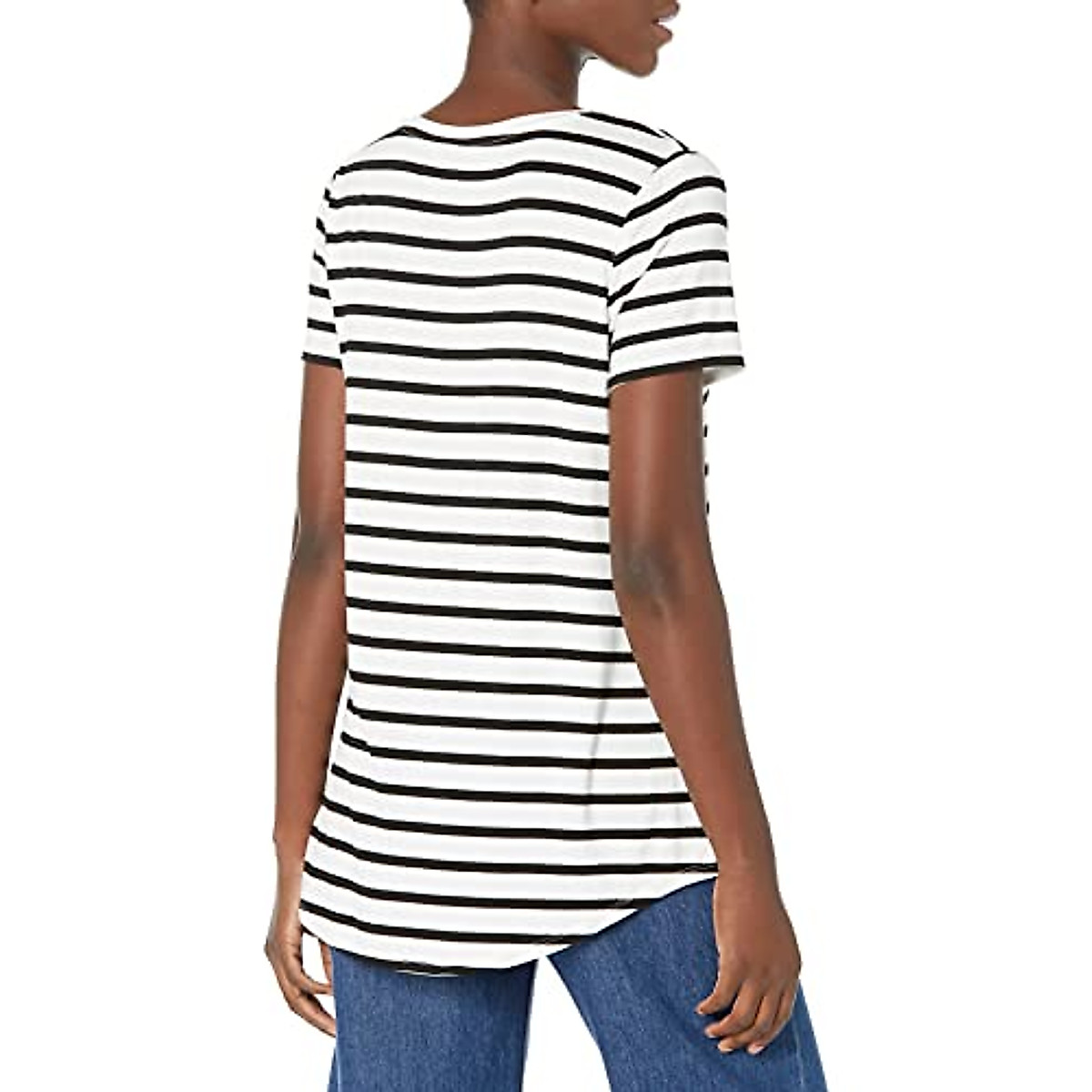 Amazon Essentials Women's Relaxed-Fit Short-Sleeve V-Neck Tunic (Available in Plus Size), White, French Stripe, X-Large