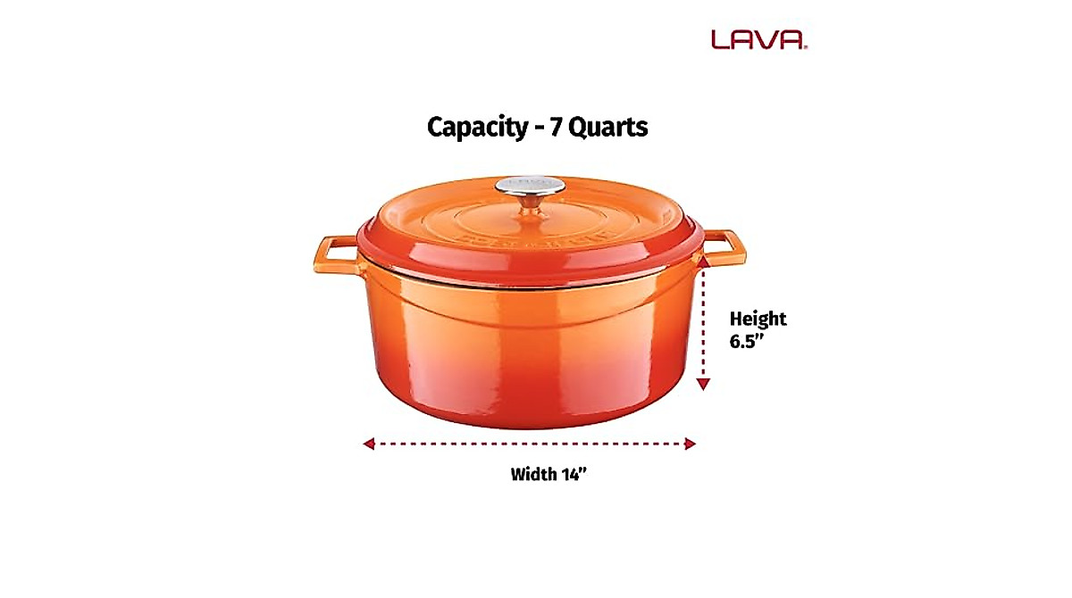 LAVA 7 Qt Cast Iron Dutch Oven - Stylish & Durable Cookware