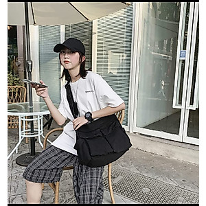 Canvas Messenger Bag Large Crossbody Bag with Multiple Pockets Canvas Shoulder Tote Bag for Women and Men (Black)