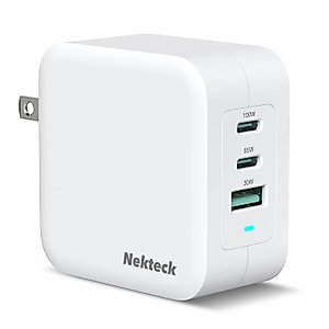 Nekteck GaN Charger 100W USB C Charger 3-Ports with PD.3 and QC.3, Compact Fast Foldable Wall Charger for iPhone 15 Series, MacBook Pro/Air, Google PixelBook, ThinkPad, Galaxy S22/S20 and More