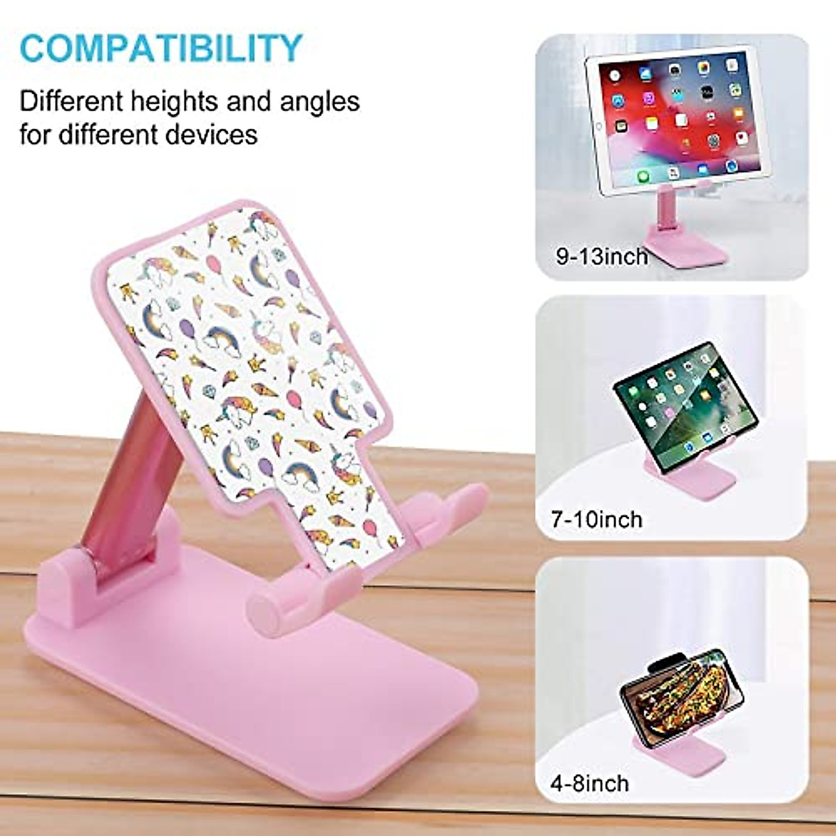 Unicorn Rainbow Ice Ice Cream Foldable Desktop Cell Phone Holder Portable Adjustable Stand for Travel Desk Accessories