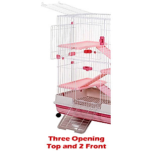 Pink Extra Large Deluxe Indoor Outdoor Multi-Level Guinea Pig Chinchilla Ferret Squirrel Hedgehog Kitten Rabbit Bunny Hutch House Critter Habitat Removable Washable Tray with Lockable Casters