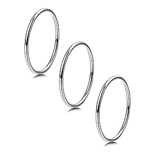 LOYALLOOK 3pcs 1mm Stainless Steel Women's Plain Band Knuckle Stacking Midi Rings Comfort Fit Silver Tone Size 9