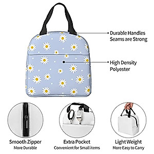 Insulated Lunch Bag for Girls Women, Cooler Tote Reusable Lunch Box Container For Girls Boys School Work Office Travel Picnic Floral Daisy Purple Flower