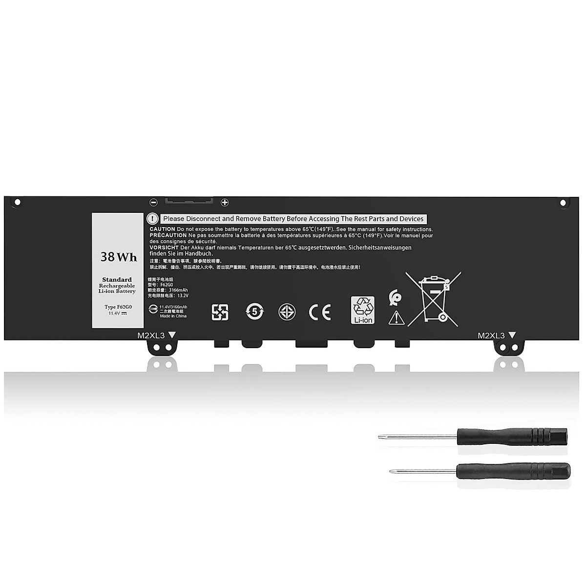 UOROLBMY New 38WH F62G0 39DY5 Laptop Battery for Dell Inspiron13 7000 i7373 7373 7370 7380 7386 2-in-1 P83G P87G P91G P83G001 P83G002 P87G001 Vostro 13 5370 039DY5 0F62G0 RPJC3 0RPJC3 F62GO 11.4V