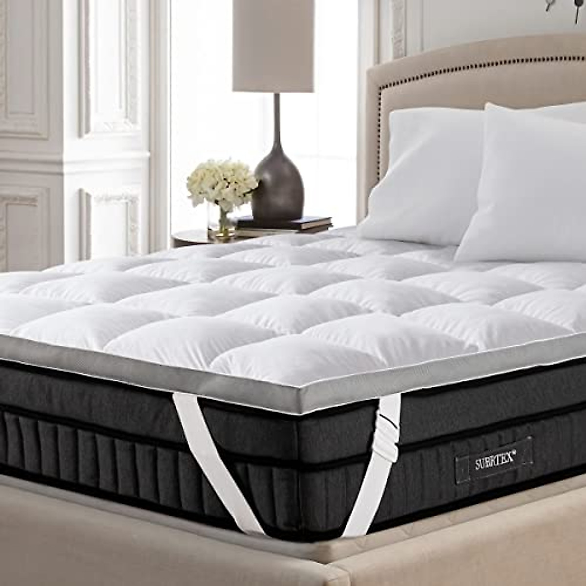 subrtex Feather Mattress Topper Queen, Bed Mattress Topper, Breathable Mattress Pad Overfilled with Soft White Goose Down (60"x80")