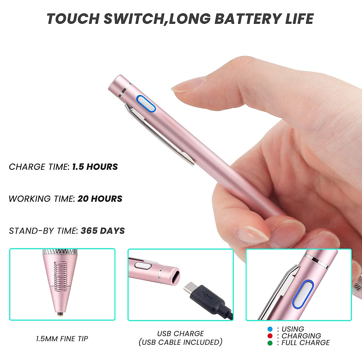 Stylus Pen for HP Envy X360 Touchscreen Laptop Pencil,Rsepvwy Active Stylus Digital Pencil with 1.5mm Ultra Fine Tip Stylus for HP Envy X360 Pen,Pink