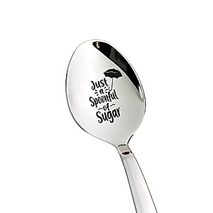 HappyBeeCo Just a Spoonful of Sugar Spoon for Friends or Dessert Sugar Coffee Lover Funny Birthday Gift Silver 7 inches