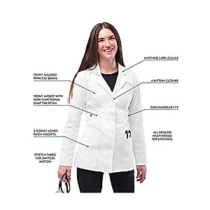 Adar Universal Stretch Lab Coat for Women - 28" Tab-Waist Lab Coat - 3300 - White - S