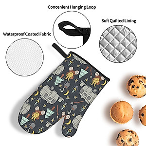 Airstream Camping Oven Mitts and Pot Holders Set, Heat Resistant Kitchen Bake Gloves Non-Slip Pot Holders for Cooking, Baking,Grilling, Barbecue,BBQ, Style2, One Size