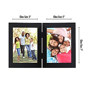 Americanflat Hinged 5x7 Picture Frame in Black - Double Picture Frame with Engineered Wood and Shatter Resistant Glass for Tabletop Display (Pack of 2)
