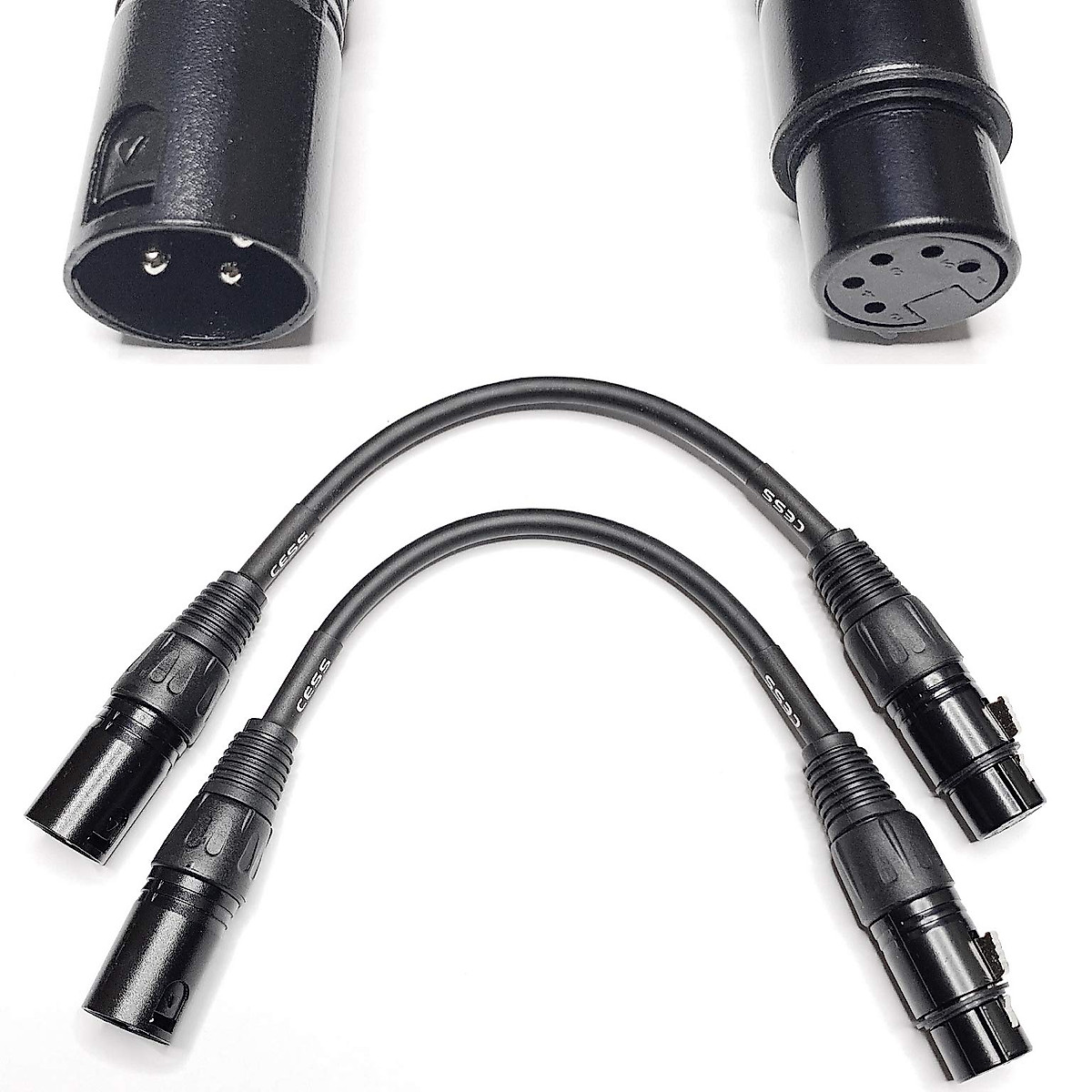 CESS-008 XLR3M to XLR5F DMX512 Adapter Cable - 3 Pin Male XLR to 5 Pin Female XLR DMX Turnaround, 6 Inches - 2 Pack