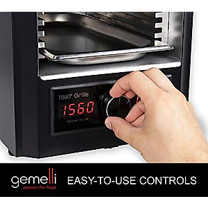 Gemelli Home™ Gourmet Steak Grille (1600 Watt), Steakhouse Quality, Infrared Ceramic Superheating Up to 1560 Degrees, Indoor Electric Infrared Grill and Sear Station, Stainless Steel Accessories