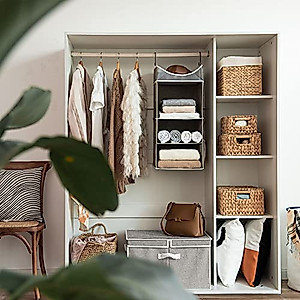 StorageWorks 3-Shelf Hanging Closet Organizer, Adjustable Hanging Closet Organizers and Storage, Gray, Canvas, 12 ¾”W x 12 ¾”D x 32”H