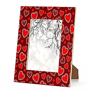 POFATO Red Love Heart 5x7 Picture Frame Wood Photo Frame for Tabletop Display Wall Mount Picture Frame Display 5 x 7 Inch Photo Wall Decor Home Gift Frames