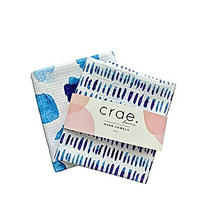 Crae Home Waffle Weave Pattern Microfiber Two Hand Towel Set (Ocean Drops/Blotched)