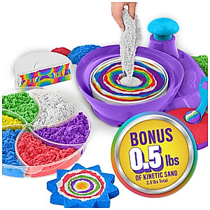Kinetic Sand, Deluxe Swirl N’ Surprise Playset with 2.5lbs Play Sand (Red, Blue, Green, Yellow, White & Purple), 4 Tools, Sensory Toys for Kids