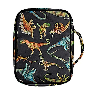 Howilath Colorful Dinosaur Print Bible Bag for Womens Mens Large Capacity Bible Book Holder Bible Protective Cover with Handle Zipper Pocket