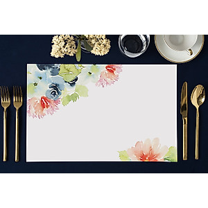 DB Party Studio Paper Placemats Pack of 25 Watercolor Flowers Design Disposable Place Mats Bridal Shower Birthday Retirement Easy Cleanup Decor Kitchen Dining Brunch Dinner 17" x 11" Table Setting Set
